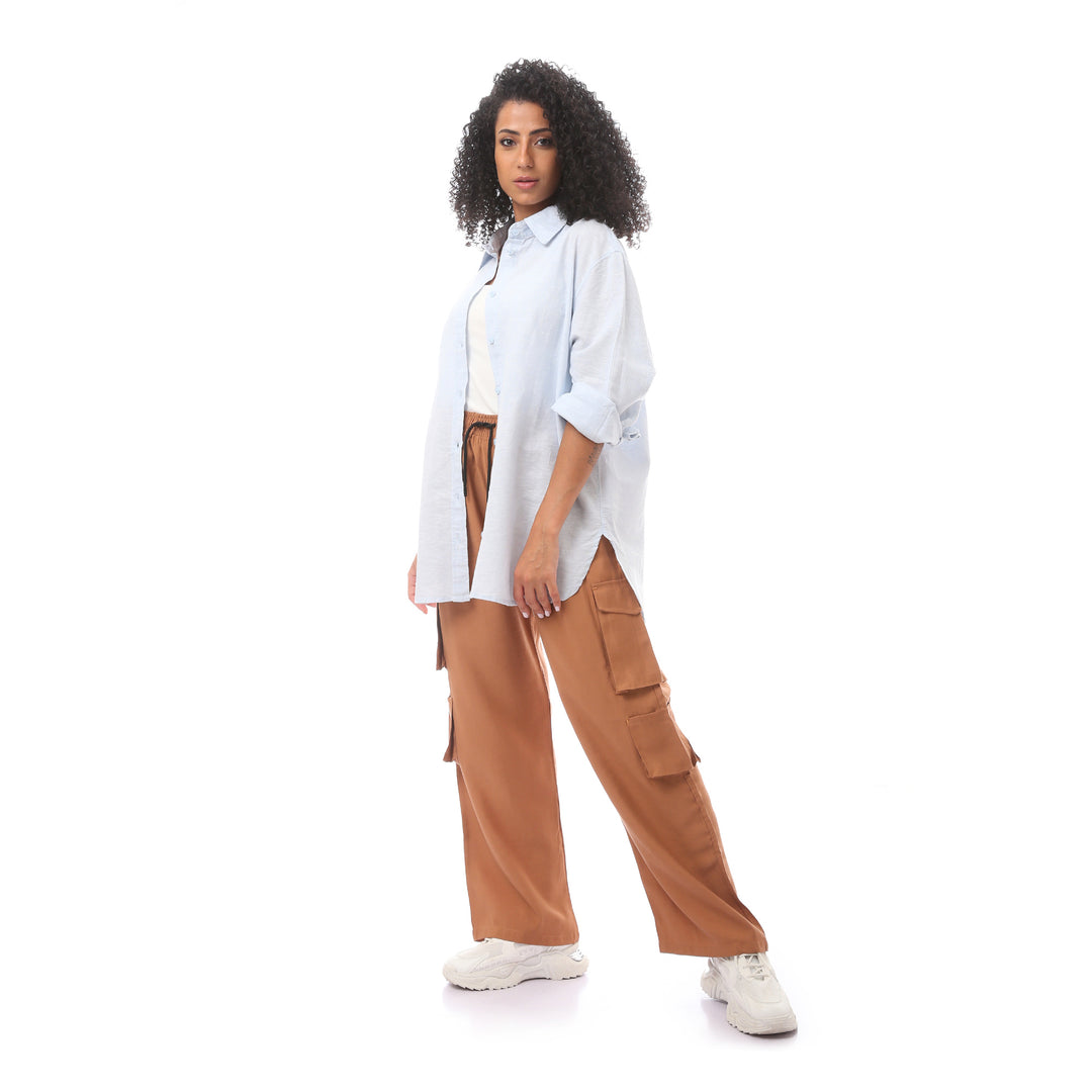 Blue Heather Long Sleeve Buttoned Blouse – Andora