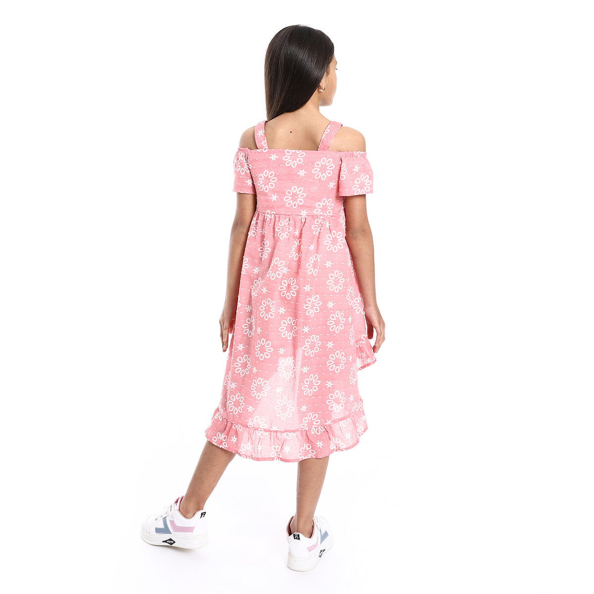 Short Flutter Sleeves High-Low Girls Dress - White & Rose – Andora