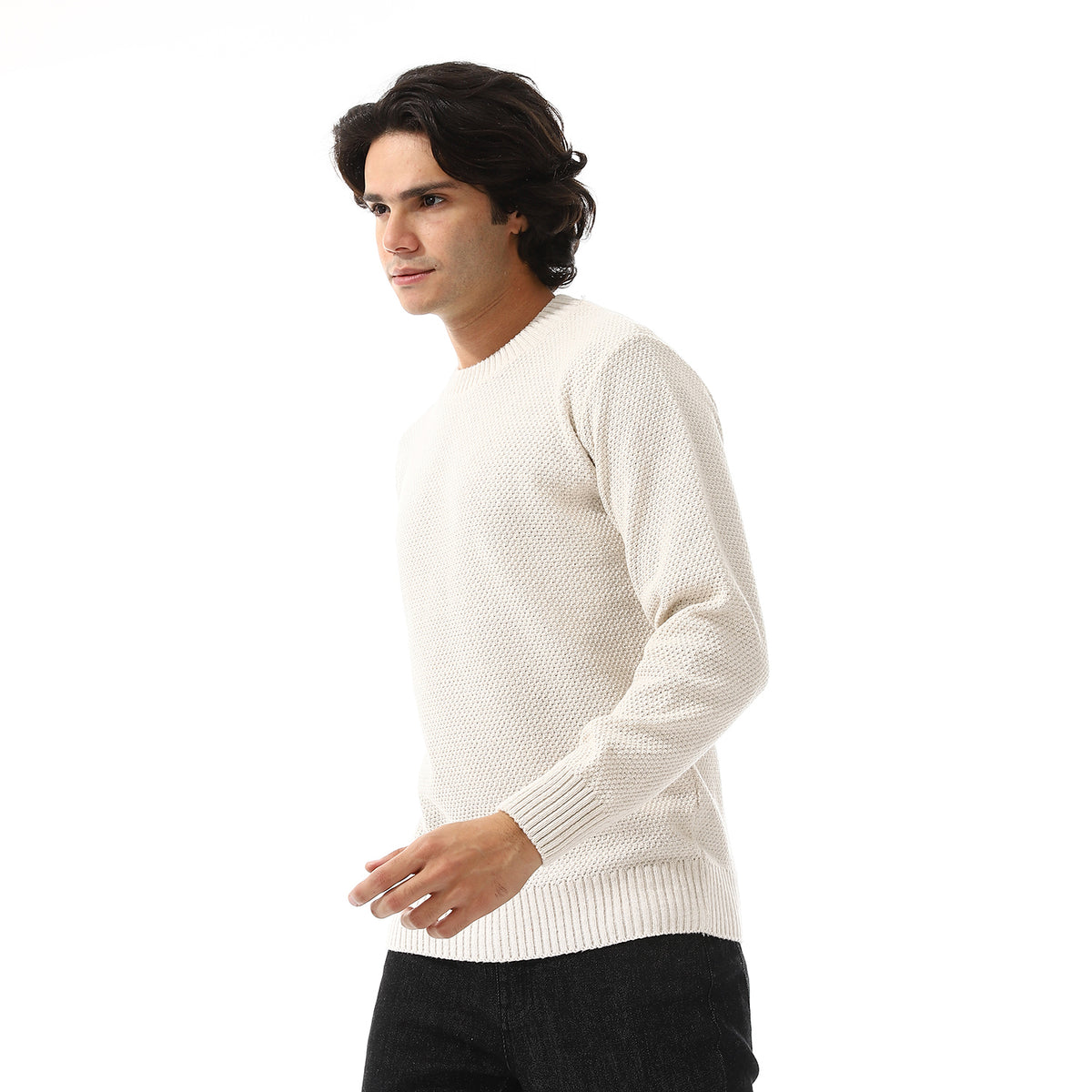 Slip On Knitted Plain Off White Pullover – Andora
