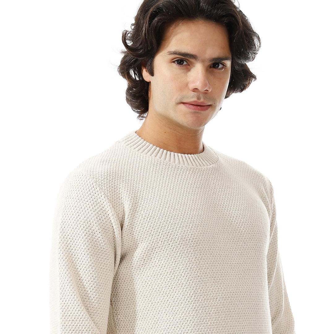 Slip On Knitted Plain Off White Pullover – Andora
