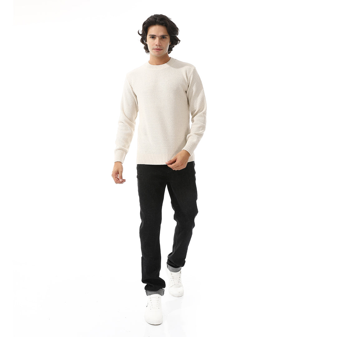 Slip On Knitted Plain Off White Pullover – Andora