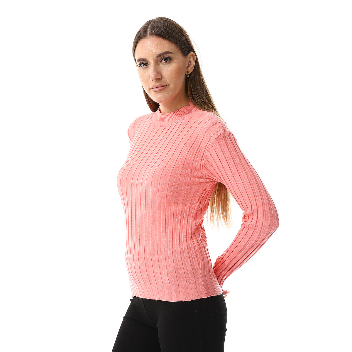 Mock Neck Slip On Ribbed Top - Rose – Andora