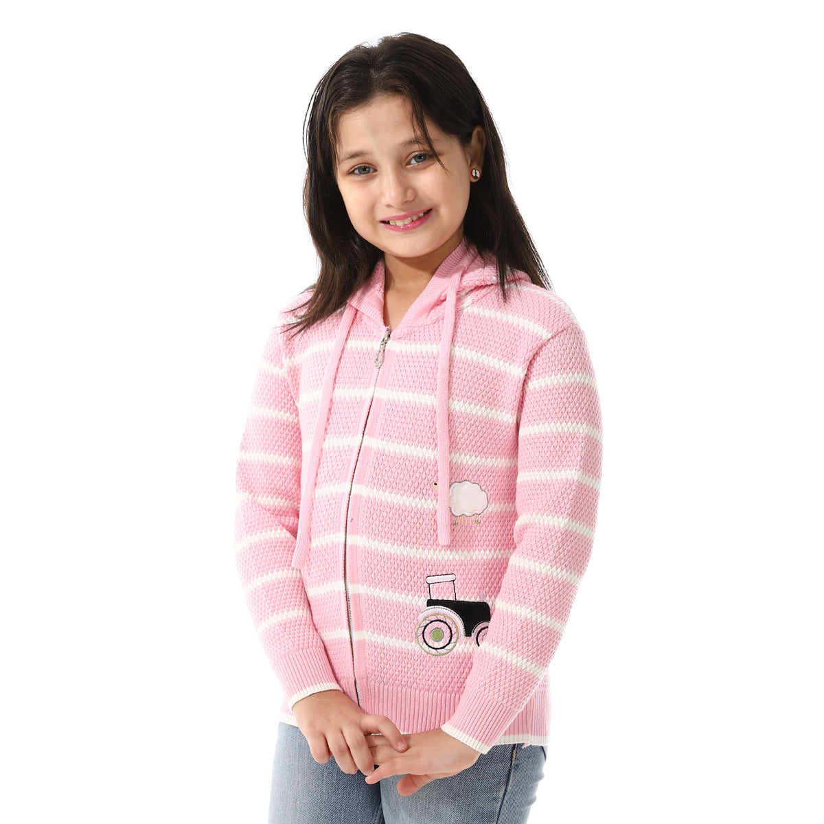Girls Hooded Neck Striped Sweatshirt Rose – Andora