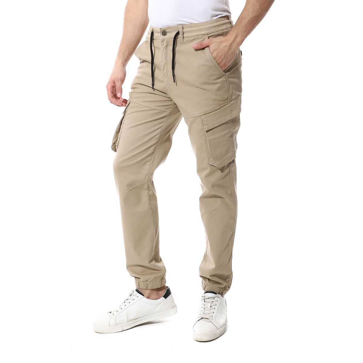 Beige Fly Zipper Button Cargo Pants – Andora