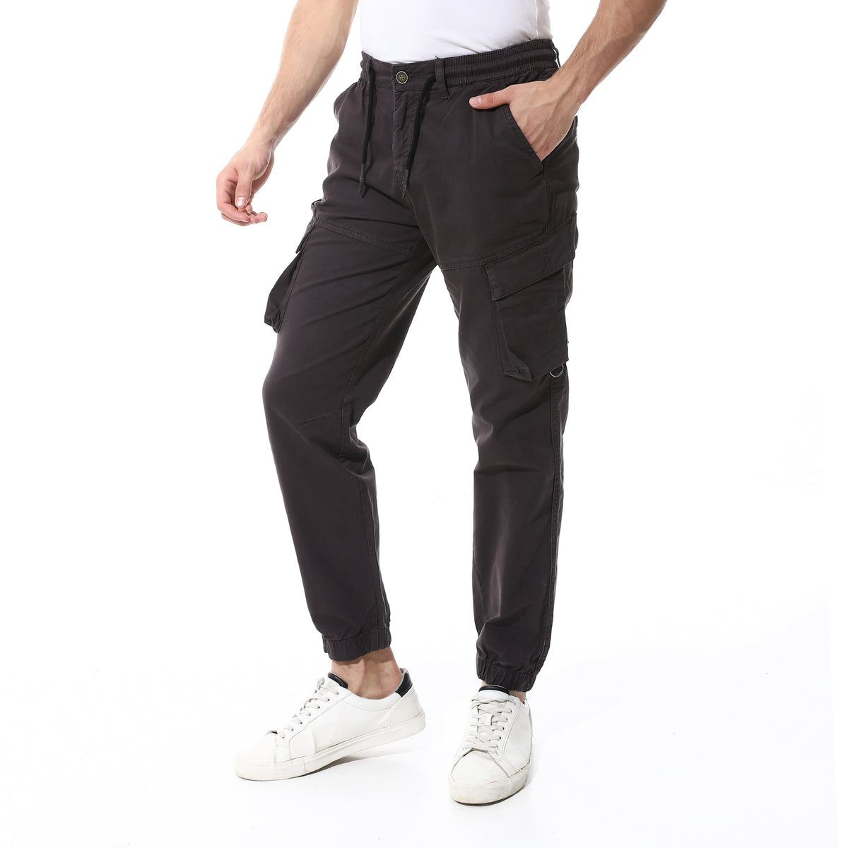 Charcoal Fly Zipper Button Cargo Pants – Andora