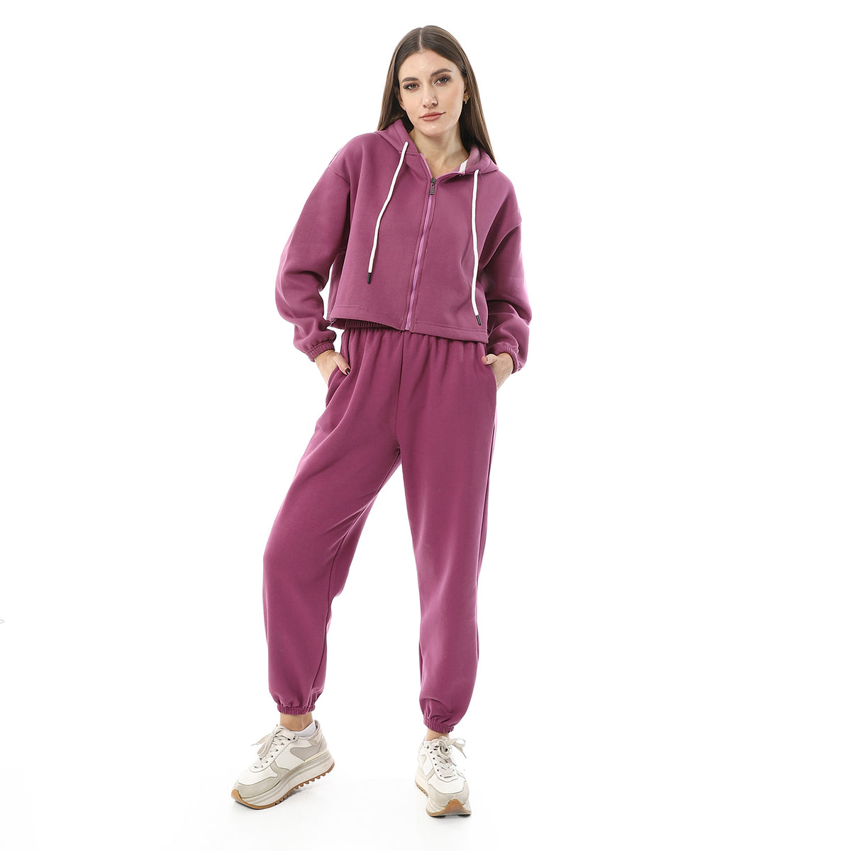 Comfy_Plain_Pastel_Pink_Zipped_Tracksuit_Set – Andora