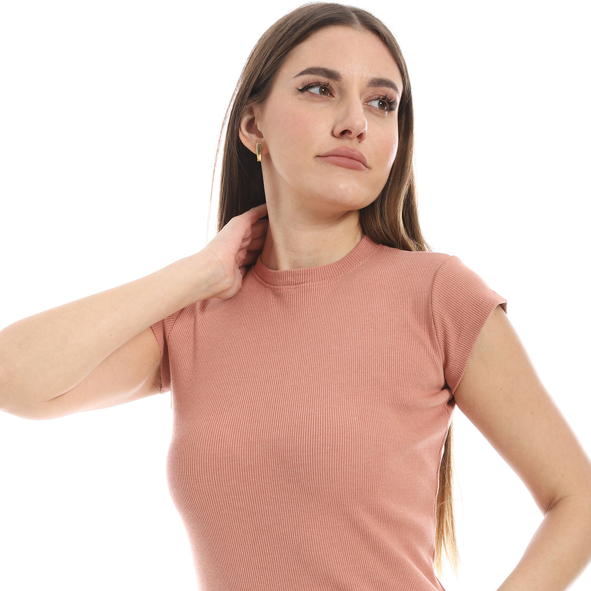 Cap_Sleeves_Crew_Neck_Salmon_Orange_Top – Andora