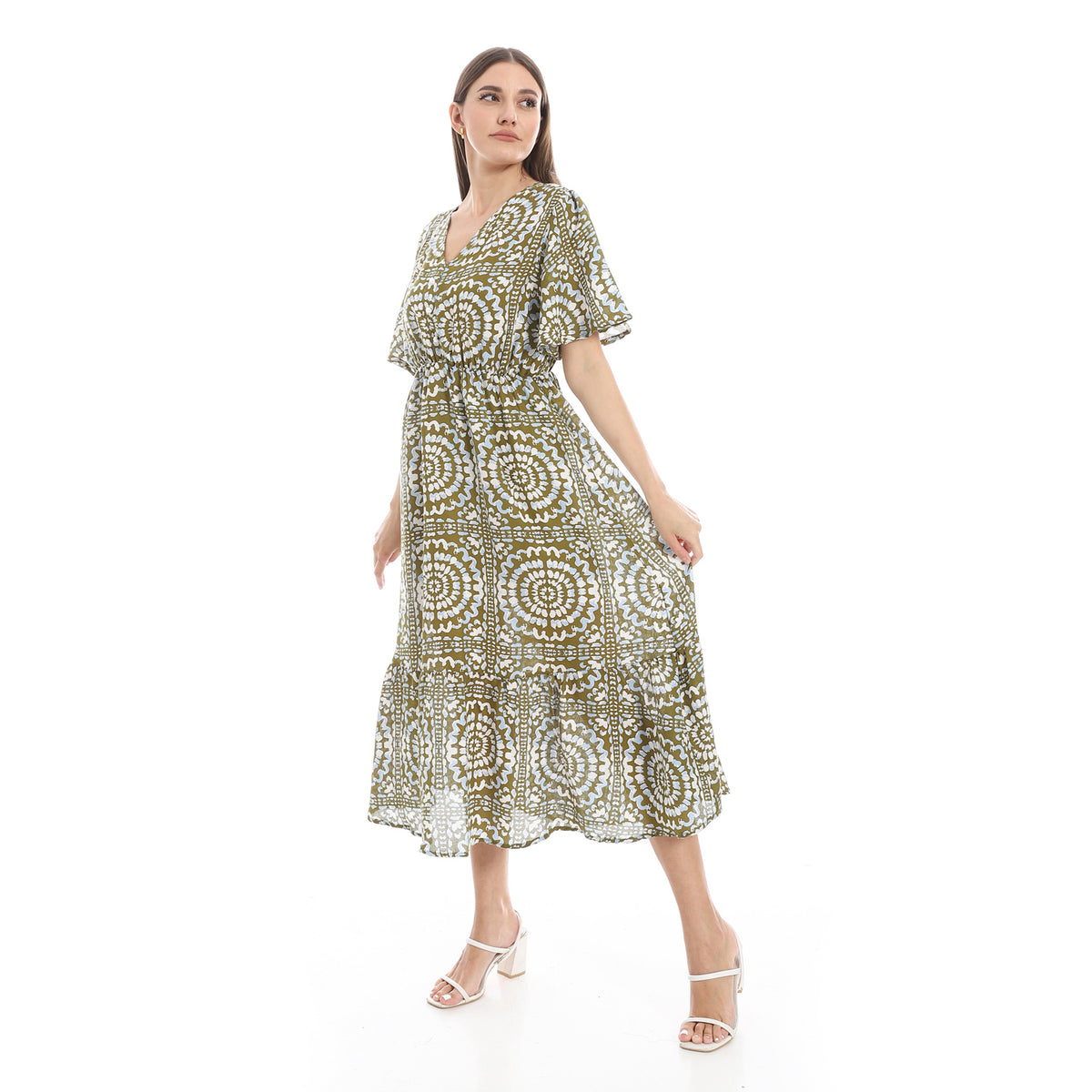 Short_Bell_Sleeves_V-Neck_Dress_-_Olive,_White_and_Baby_Blue – Andora