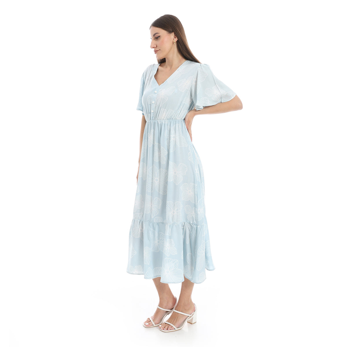 Short_Bell_Sleeves_V-Neck_Dress_-_Baby_Blue_&_White – Andora