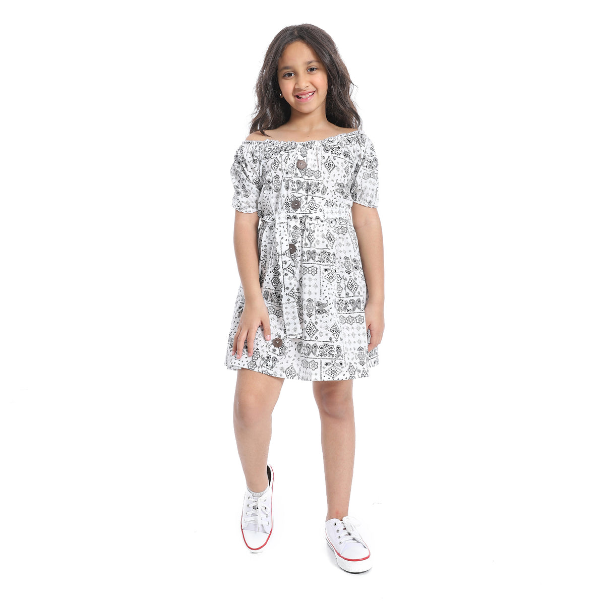 Off-Shoulders_Girls_Dress_With_Belt_-_White_&_Black – Andora