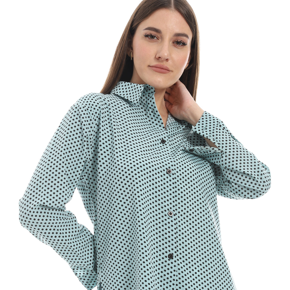 Polka_Dot_Buttons_Closure_Shirt_-_Mint_Green_&_Black – Andora