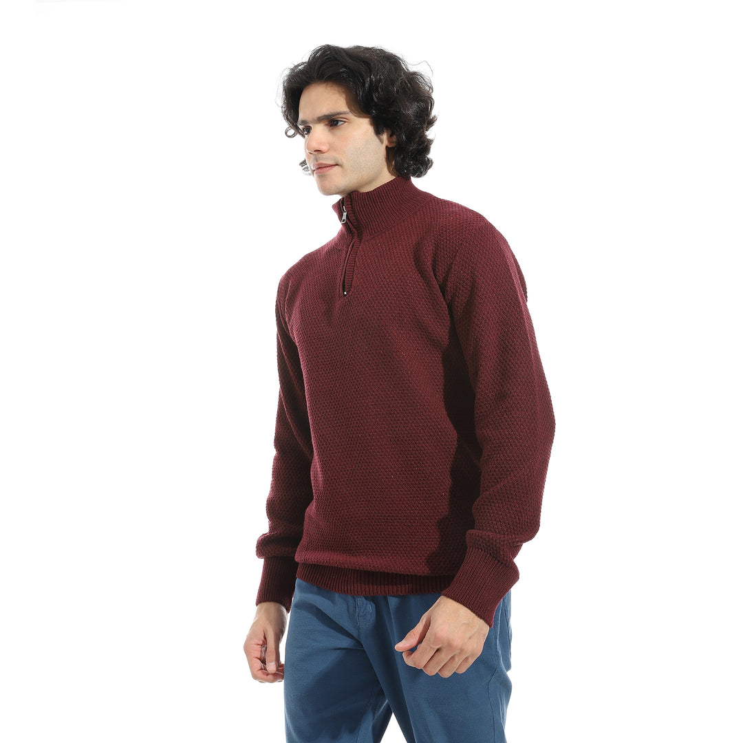 Plain_Self_Pattern_Zipper_Closure_Sweater_-_Dark_Red – Andora
