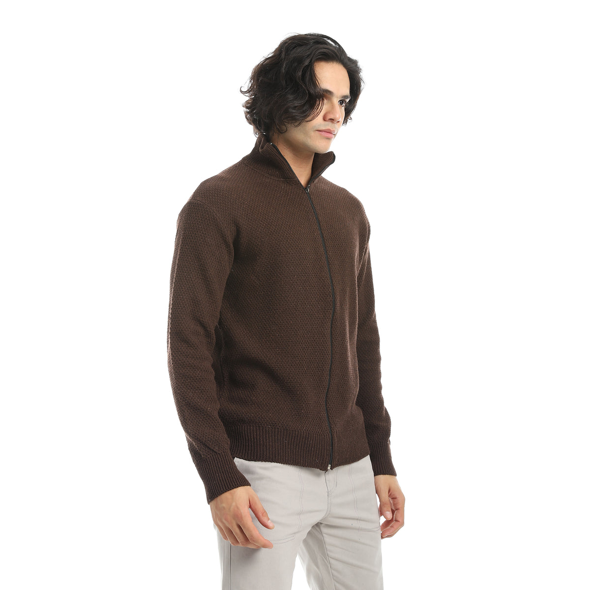 Brown_Smart_Casual_Knitted_Self_Pattern_Zipper_Closure_Jacket-Brown ...