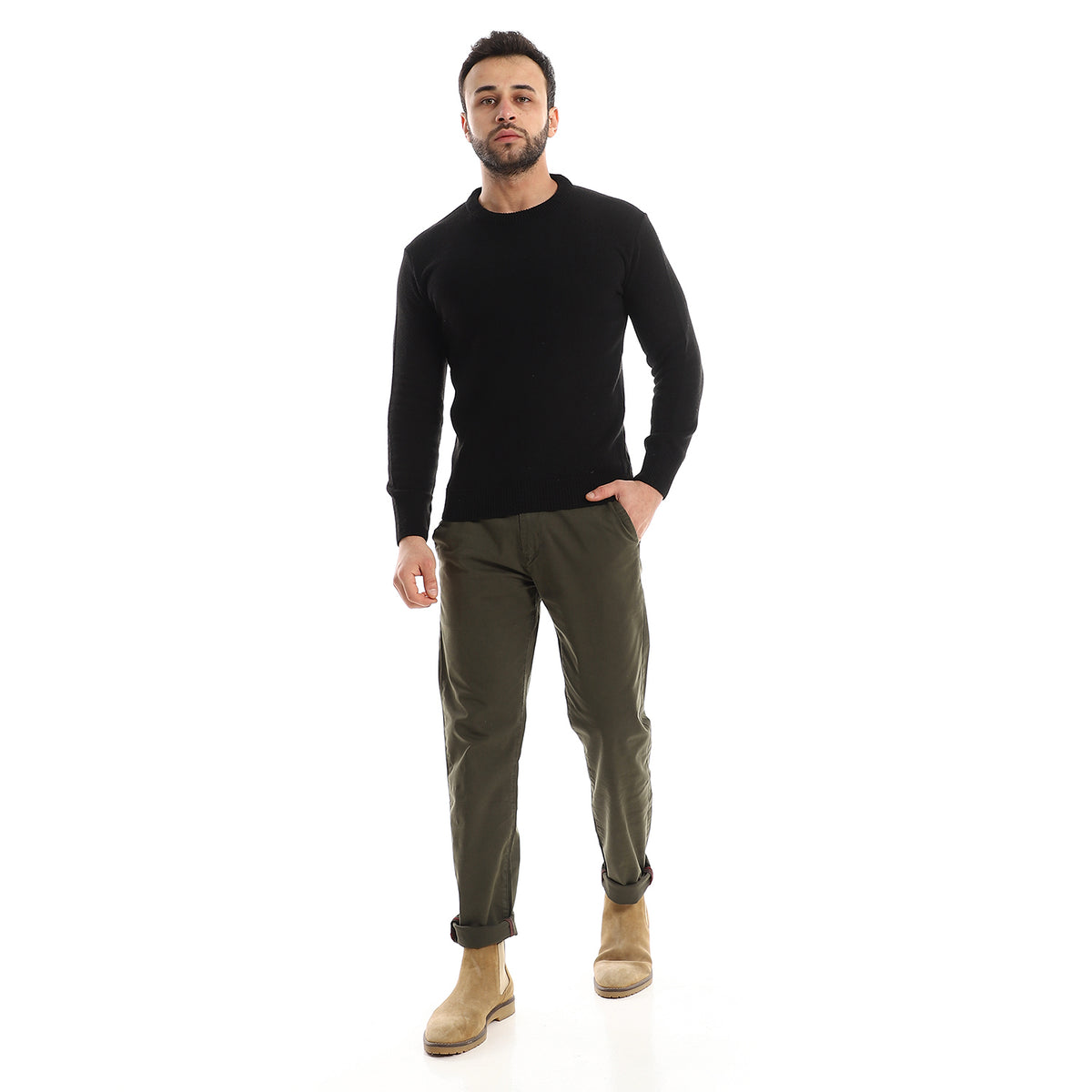 Long Sleeves Plain Black Knitted Pullover – Andora